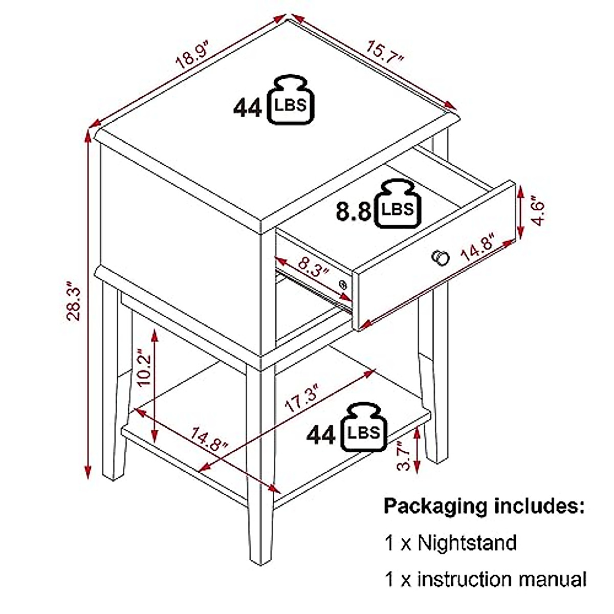 WOODEEM White Nightstand with Drawers Tall 28", Modern Large End Table Living Room, Wooden Bed Side Tables for Bedrooms