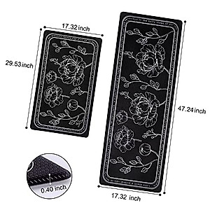 ROTTOGOON Kitchen Floor Mat Set of 2, Cushioned Anti Fatigue Kitchen Mat 17"x47"+17"x29", Non-Slip Waterproof Kitchen Rug, Premium PVC Comfort Kitchen Mats and Rugs for Kitchen, Office, Home, Laundry