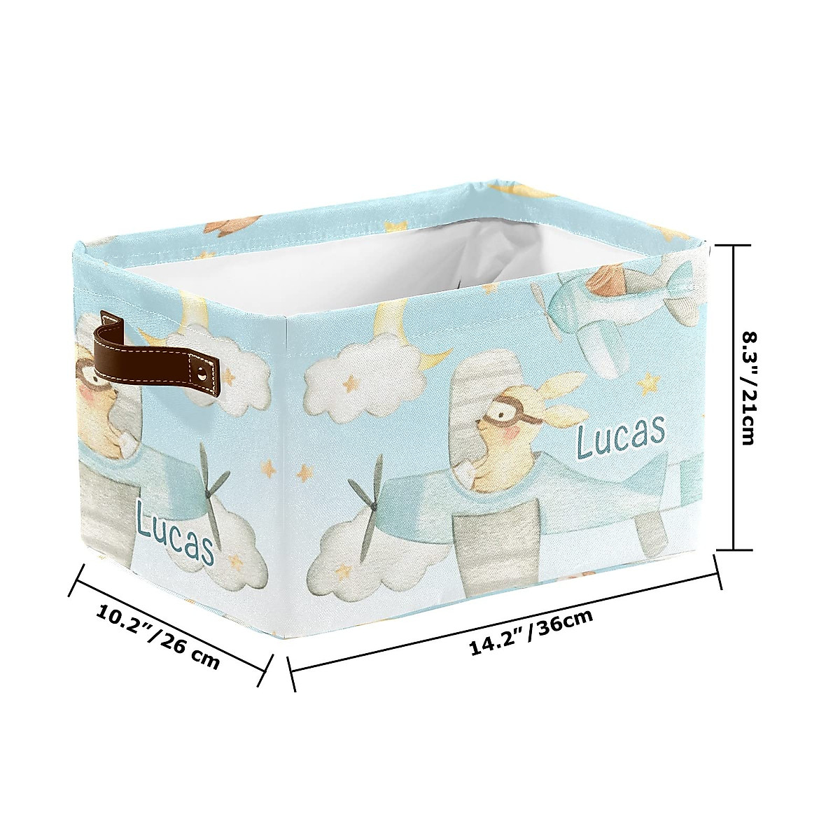 Cute Airplane Animals Personalized Storage Bins Basket Cubic Organizer with Durable Handle for Shelves Wardrobe Nursery Toy 1 Pack
