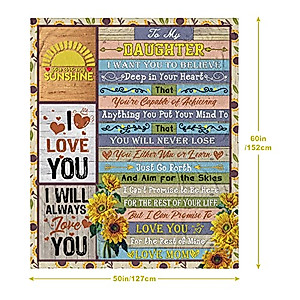 Love Letter to My Daughter Blanket, Gifts for Daughters from Mom, You are My Sunshine Throw Blanket for Daughter Birthday Anniversary, Sunflower Super Soft Fleece Blankets for Bed Travel 50x60inch