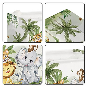 Clastyle Rectangular Safaci Animals Storage Baskets Tropical Rainforest Elephant Giraffe White Shelf Basket Clothes Books Toys Storage Bin for Bedroom Kindergarten
