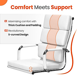 NEO CHAIR Office Desk Ergonomic Chair Leather Executive High-Back Modern Conference Comfy Adjustable Padded Swivel Rolling Home Vanity Chairs with Arms Wheels (White)