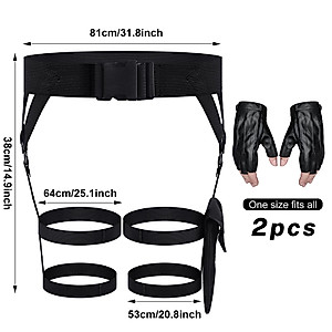 Kathfly 2 Pieces Women's Multi Strap Garter and One Pair of Leather Gloves Black Pocket Utility Belt Costume Accessory Adjustable Leg Straps for Halloween Party