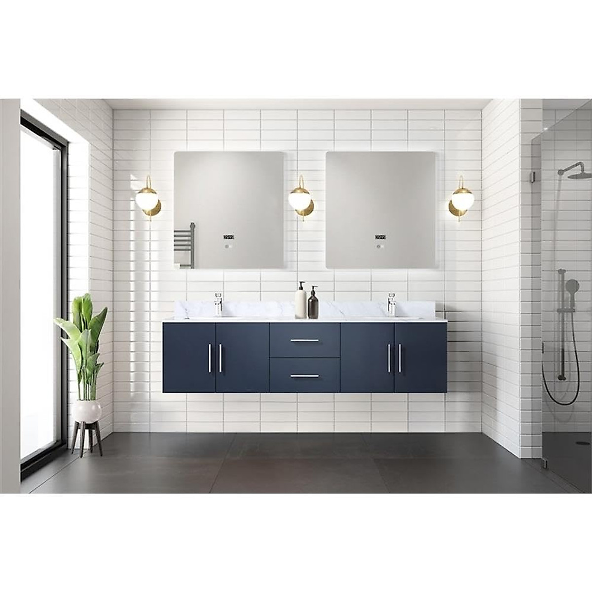 Lexora Geneva 72 in. W x 22 in. D Navy Blue Double Bath Vanity and 30 in. LED Mirrors