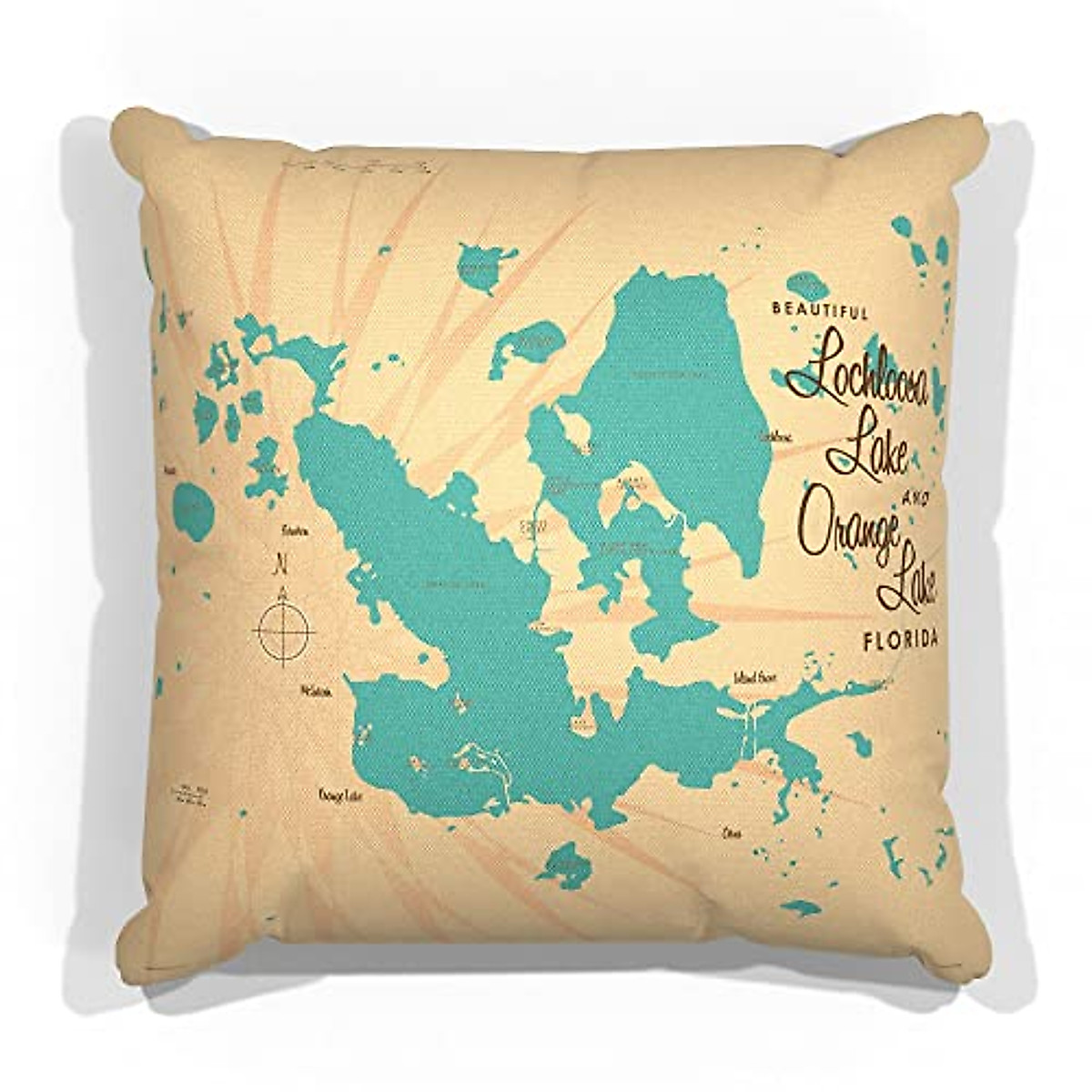 Lochloosa & Orange Lakes Florida Map Canvas Throw Pillow for Couch or Sofa at Home & Office by Lakebound 18" x 18".