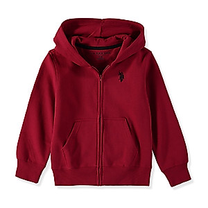 U.S. Polo Assn. Boys' Hooded Zip Fleece Jacket, New Red, 14/16