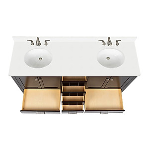 ARIEL Double Bathroom Vanity 73" Espresso with 1.5" Edge Pure White Quartz Countertop & Backsplash, Center Oval Sinks, 4 Soft Closing Doors, 6 Full Extension Dovetail Drawers, Brushed Nickel