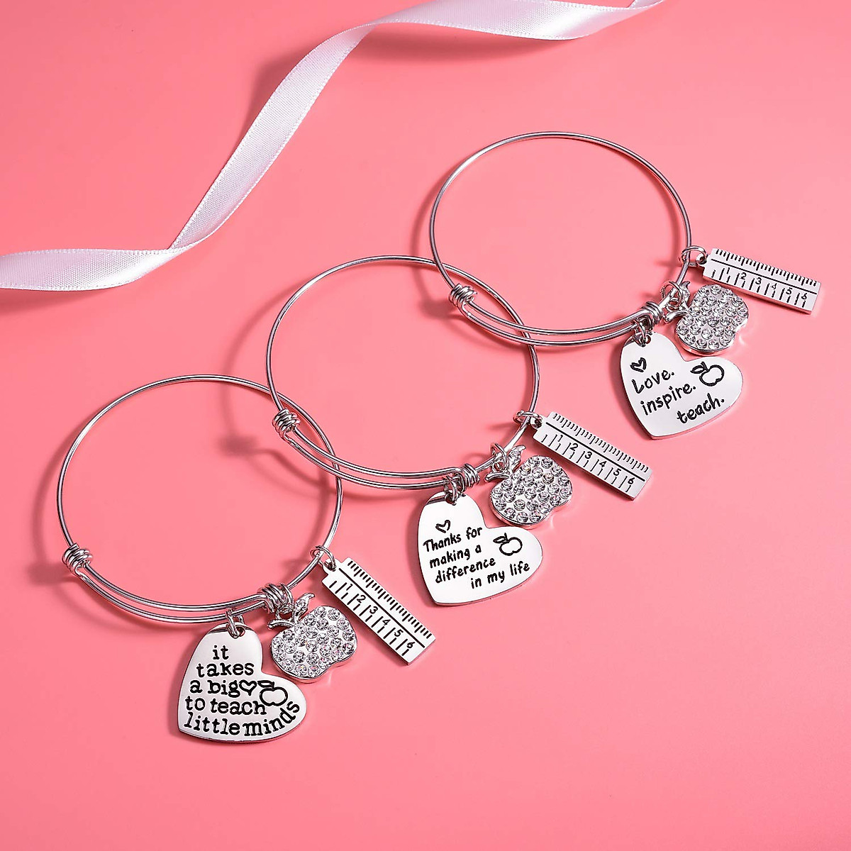 Nzztont Pack Of 3 Teacher Bangles Gifts For Teacher Open School Gifts For Teachers Thank You Bangle Bracelets (3PCs Bangles Mixed Style 01)