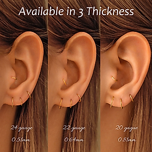 Small Cartilage Hoop Earrings for Women/Men, Thin Piercing Hoop Ring for Helix, Tragus, Conch, Nose (1 Pair 7mm,22g,14K Gold Filled)