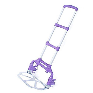 Aluminium Portable Folding Collapsible Push Truck,Hand Trolley Luggage Hand Cart and Dolly 165.35 lbs (75kg) for Home, Auto, Office,Travel Use (Purple)