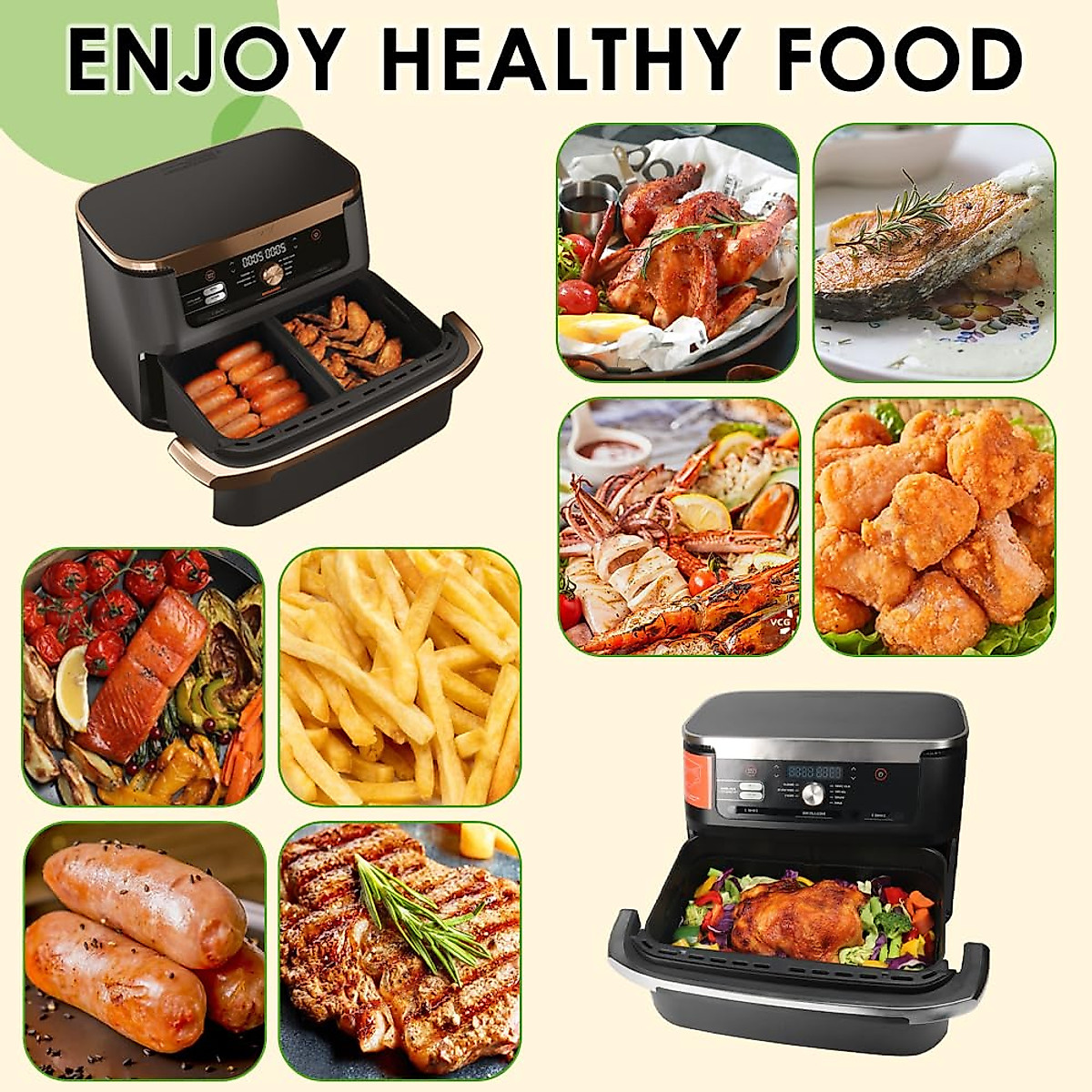 BYKITCHEN Air Fryer Silicone Liners for Ninja Foodi 11 Quart/Topzee 11-QT Large XL MegaZone FlexBasket Air Fryer, 2pcs Air Fryer Dual Liners & 1pcs Large Airfryer Liners for 11-qt Megazone