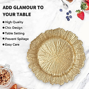 MAONAME Gold Charger Plates Set of 12, Reef Plate Chargers for Dinner Plates, Plastic Decorative Plates for Table Setting, Thanksgiving, Christmas