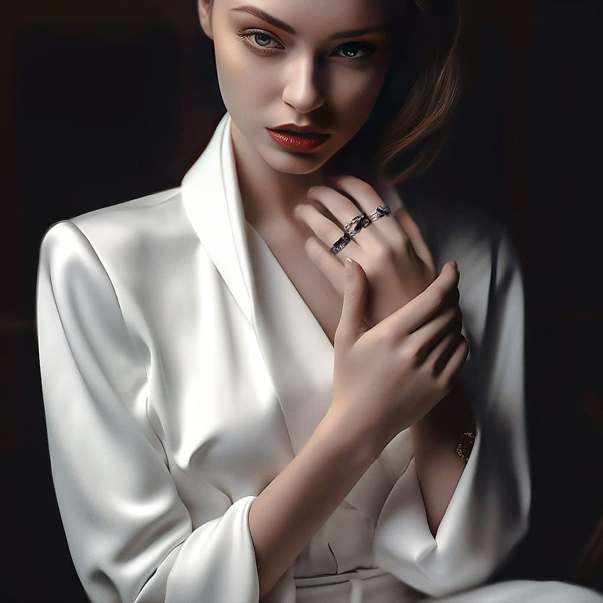 Gbinitail 3Pcs Trendy & Punk Adjustable Ring Set for Women and girls - Platinum-Plated, Stackable, Enamel & Hollow Silver Rings, sizes 5.5 to 7.5