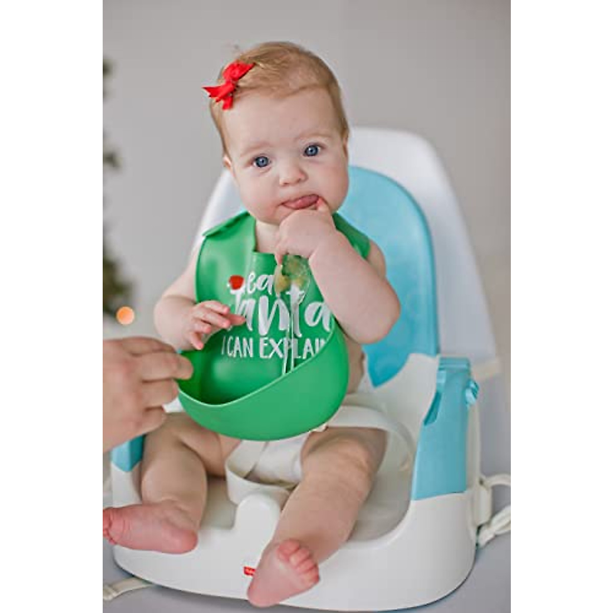 Little Holly Dear Santa Silicone Bib Set, Christmas Silicone Bibs with Food Catcher, Soft Adjustable Fit Toddler Bibs, Dishwasher Safe Baby Bibs, Feeding Accessory for New & Expecting Parents