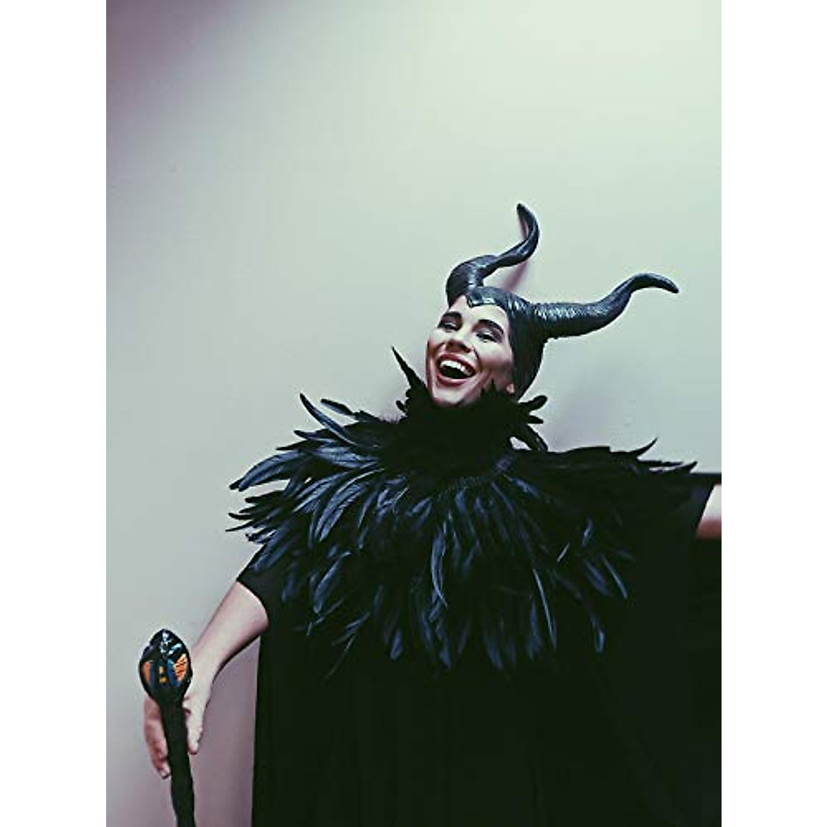 HOMELEX Evil Queen Feather Horns Costume for Women Black Cape Halloween Headpiece Shawl Accessories