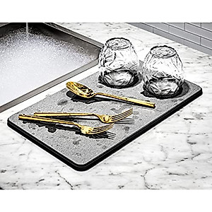 Madesmart Drying Stone Dish Drying Mat with Nonslip Base, Mineral-Based Dish Mat for Kitchen Counters, Carbon