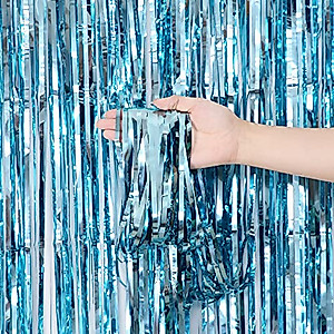 3 Pack 3.3x8.2 Feet Light Blue Fringe Curtains Party Decorations,Tinsel Backdrop Curtains Birthday Decorations, Baby Shower, Disco Party, Wedding, Graduation