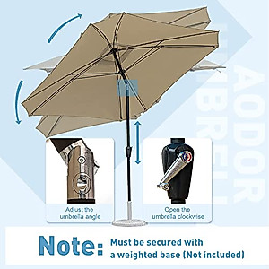 Aoodor Patio Umbrella 8 x 8 ft Market Square Umbrella Water Resistant UV Protection No Base - Brown