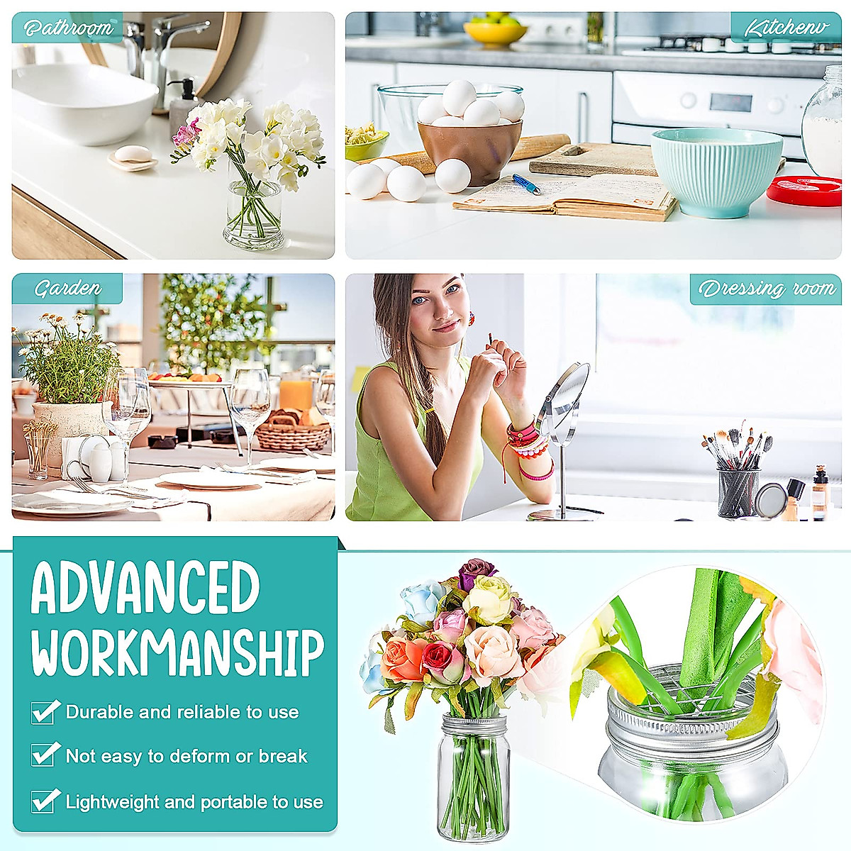 Mason Flower Jar Insert Lid Metal Flower Lid Insert Mason Grid Flower Organizer Lid Insert for Regular Mouth Mason Canning Jars (8 Sets)