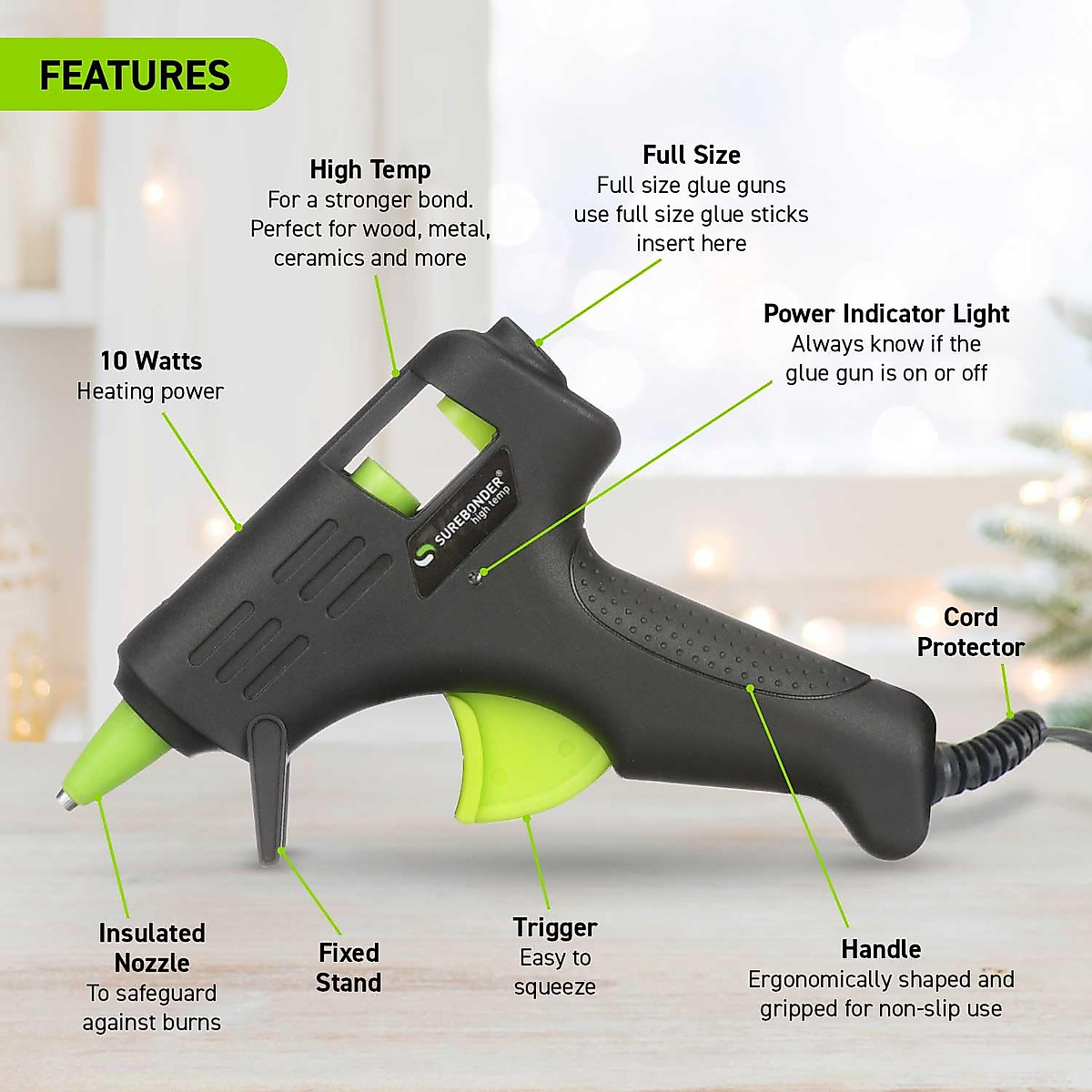 Hot Glue Gun, Surebonder Mini Size 10W High Temperature Glue Gun Kit with 25 Glue Sticks
