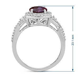 Jewelili Sterling Silver 9x7mm Oval Alexandrite and Round Created White Sapphire Ring, Size 6
