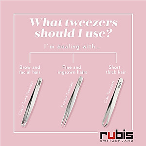 Rubis Stainless Steel Pointed Tweezers for Precise Eyebrows and Hair Removal, 1K003, Made in Switzerland, Gold