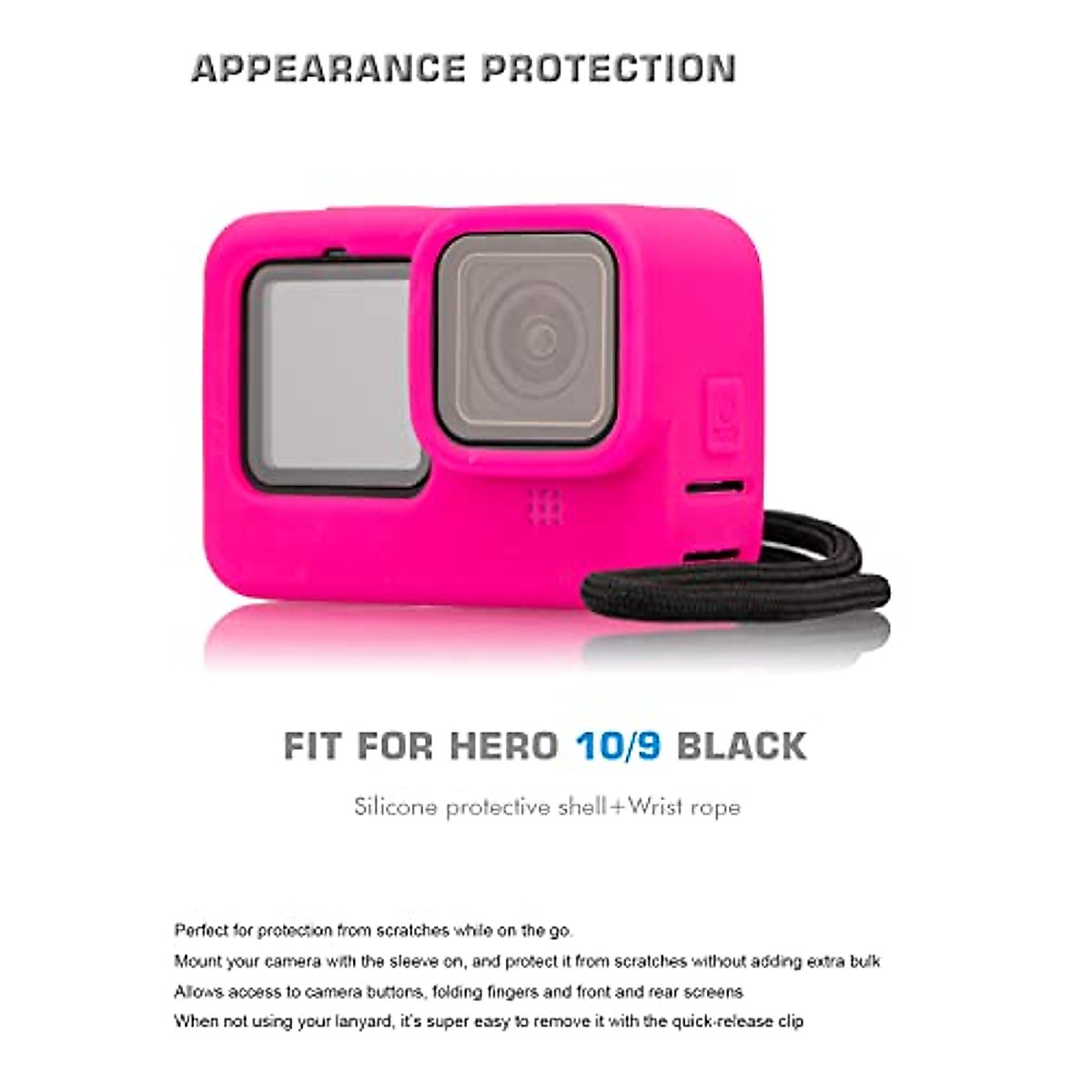 Lammcou Camera Silicone Case Compatible with Gopro Hero 10 9, Soft Protective Sleeve Case & Screen Protector & Armband & Lens Cap for Hero 10 9