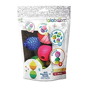 Lalaboom 12 Piece Baby Toddler Beads – Montessori Educational Shape and Color STEM Construction Toy 10 Months to 3 Years - BL100, Multicolor