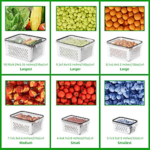 6 PCS Large Fruit Storage Containers for Fridge, Airtight Food Storage Containers with Removable Colander, Dishwasher & Microwave Safe, Berries Containers Keep Vegetables, Fruits Fresh Longer