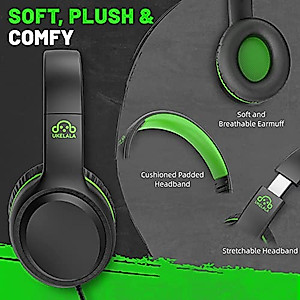 UKELALA Green Wired Headphones for Boys Portable On Ear Youth Headphones for School Airplane Travel Lightweight Portable Compatible with Pad Computer Laptop for Adults Student Children Girls Kids