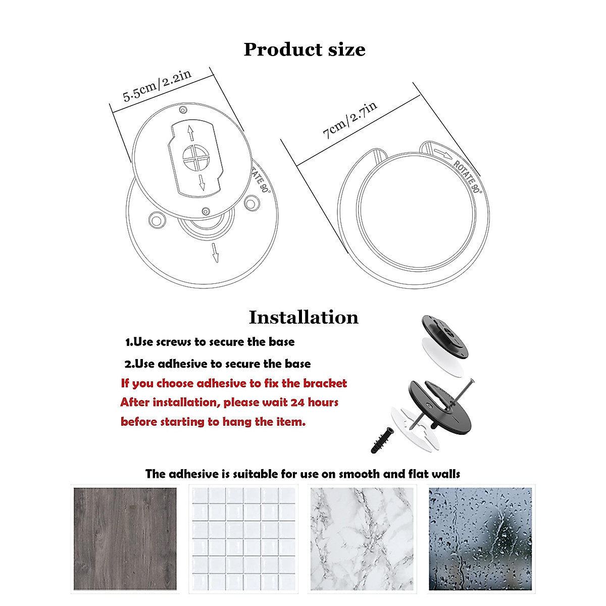NOTMBESTM Universal Tablet Wall Mount Adjustable 90 Degrees Rotating Tablet Holder Fit for ipad/Kindle/e-Reader and More(2Pack)(Black)