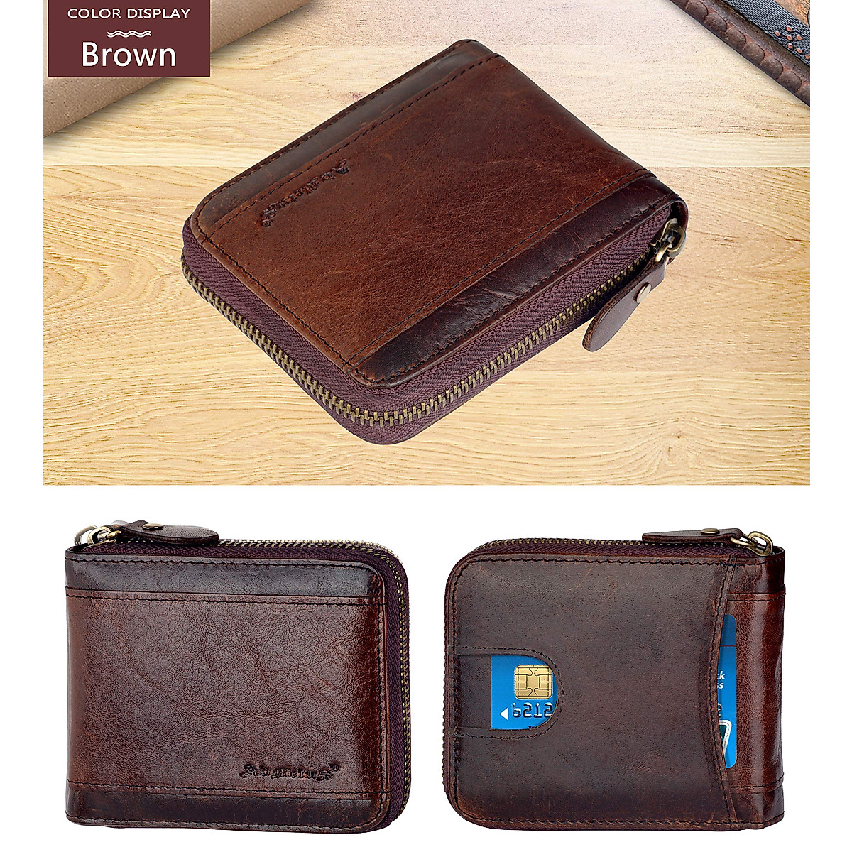 Admetus Christmas gift Men gifts Genuine Leather Short Zip Cowhide Wallet credit card ID Purses 2