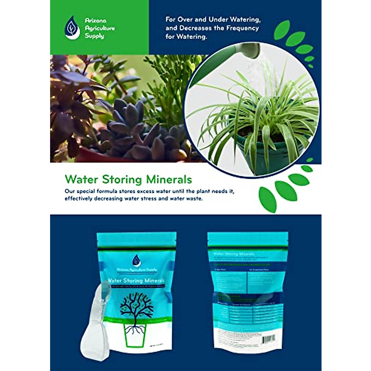 Arizona Agriculture Supply Water Storing Crystals, Fixes Both Over and Underwatering for Indoor and Outdoor Plants. Tested in Arizona Summer Heat, and Proven to Work.