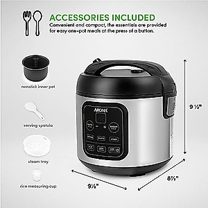 Aroma Housewares ARC-994SB Rice & Grain Cooker Slow Cook, Steam, Oatmeal, Risotto, 8-cup cooked/4-cup uncooked/2Qt, Stainless Steel