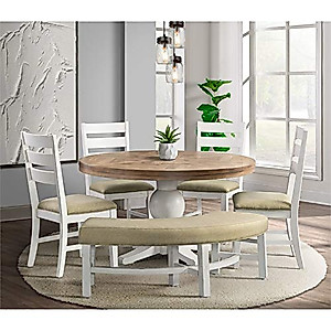 BOWERY HILL Modern Round Bench in Natural and White Upholstery