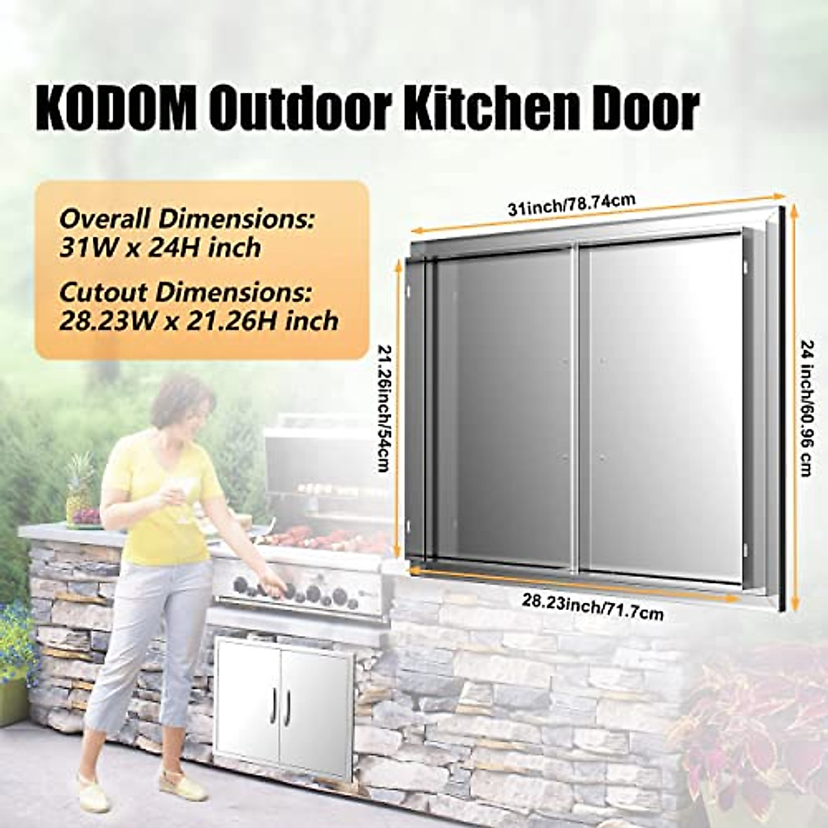 KODOM Outdoor Kitchen Doors 31''W X 24''H,Flush Mount Stainless Steel BBQ Access Doors, Double Grill Access Door for Outdoor Kitchen Cabinets and BBQ Island