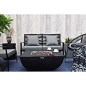 Modeno Aurora Outdoor Fire Pit Propane Table 34 Inches Square Firepit Table Concrete High Floor Clearance Patio Heater Electronic Ignition Backyard Fireplace Cover Lava Rock Included