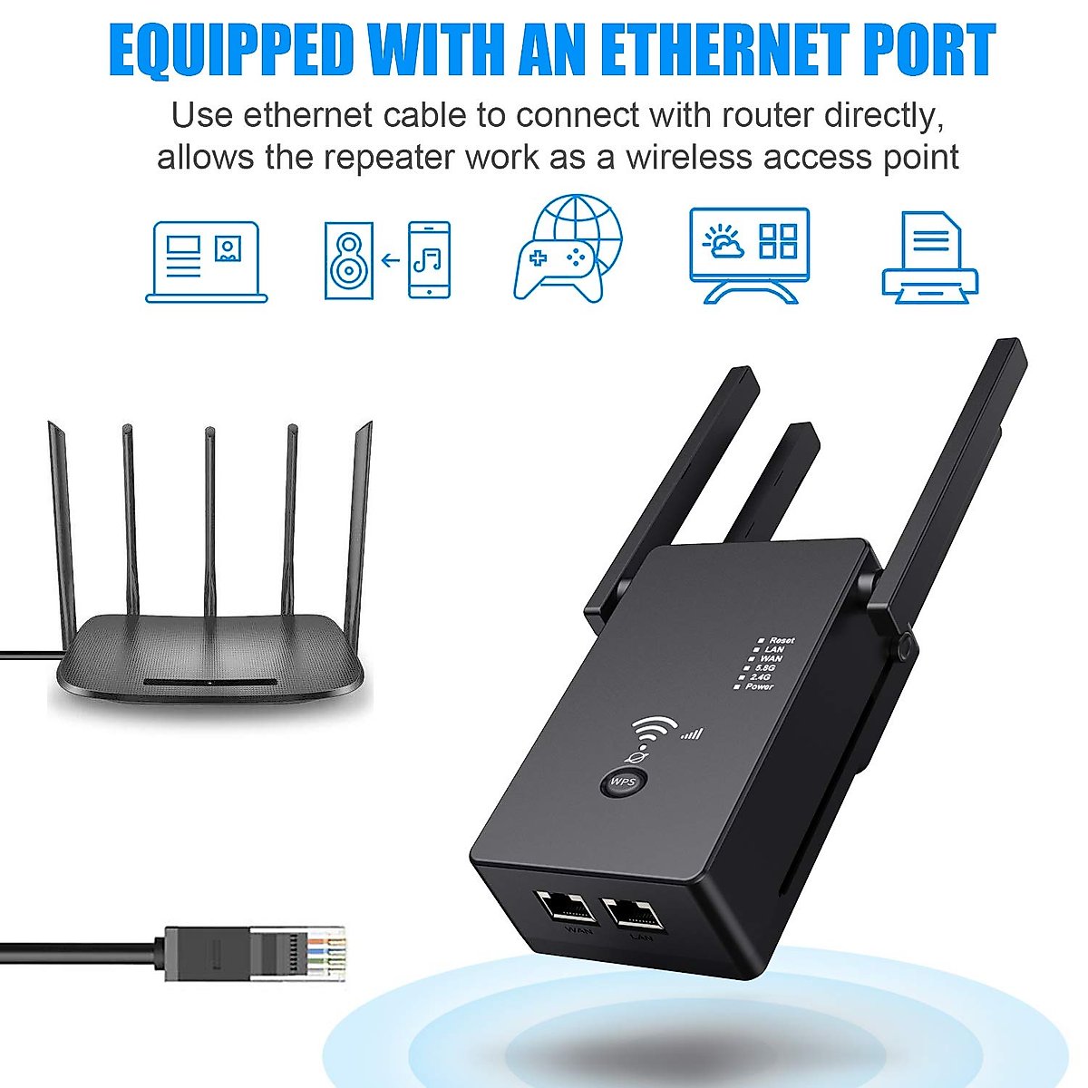 Amake WiFi Extender,WiFi Booster, WiFi Repeater - Coverage up to 2640sq.ft and 25 Devices, Internet Booster,Quick Setup, Home Wireless Signal Booster,Easy 1-Tap Setup