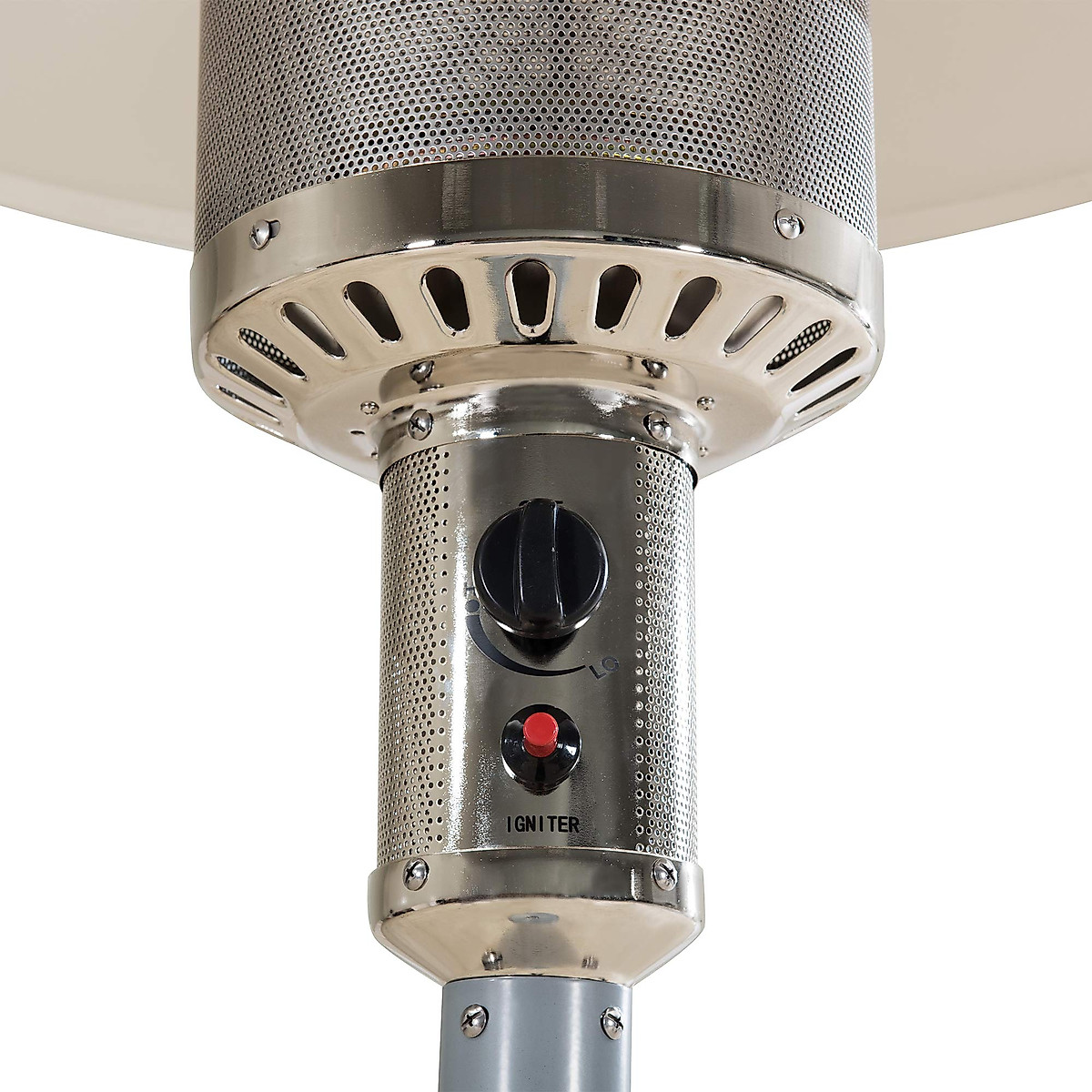 Sunjoy 47,000 BTU Avanti Outdoor Portable Propane Heater for Patio and Garden with Safety Auto Shut Off Valve and Wheels, Silver