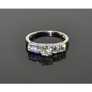 Realistic Top Grade 5 Stones Simulated Diamond Ring Stackable Solid 925 Silver 5ston7