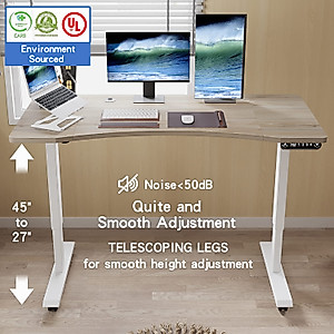 BUNOEM Height Adjustable Electric Standing Desk, 55x30 Height Stand Up Computer Desk,Sit and Stand Home Office Desk with Splice Board (Oak Top & White Frame)