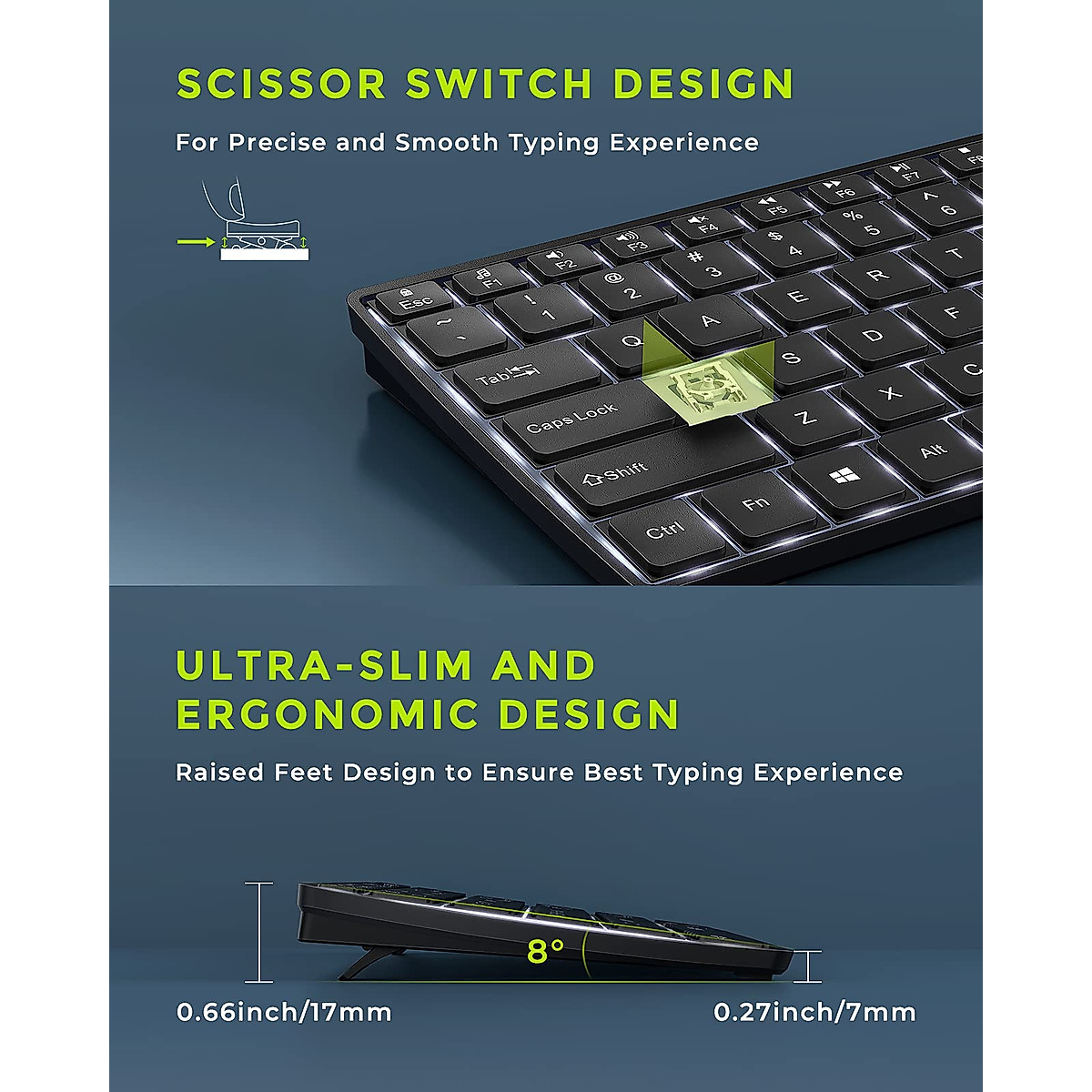 Wireless Rechargeable Keyboard and Mouse Combo Backlit, SURPAO Illuminated Ergonomic Keyboard and Mouse Set, 2.4G Ultra-Thin Portable Silent Keyboard Mouse for Computer/Laptops/Windows/Smart TV, Black