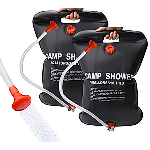 DkOvn 1/2/4 Pack Solar Shower Bag, 5 Gallons/20L Camping Shower Bag, Portable Shower Bag with Removable Hose and On-Off Switchable Shower Head for Camping Beach Swimming Outdoor Traveling(2 Pack)