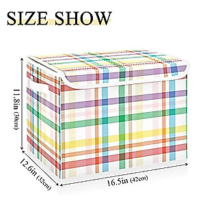 SUABO Rainbow Tartan Glen Plaid Storage Bin with Lid Large Oxford Cloth Storage Boxes Foldable Home Cube Baskets Closet Organizers for Nursery Bedroom Office