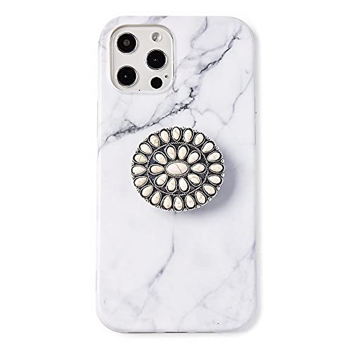 ATLLM Turquoise Western Phone Grip White Concho Marble Stone Phone Holder