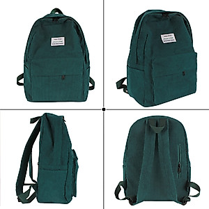 Van Caro Corduroy School Backpack Large College Backpack Casual Bookbag Laptop Backpack Computer Bag Travel Daypack for Girls Boys Teens,Black Green(no Pendant)