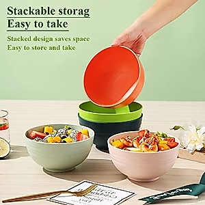 Berglander 26 oz Plastic Bowls Set of 8 Colors, Reusable and Sturdy Unbreakable Bowl for Soup,RSet of 8 Colorsamen, Popcorn,Salad, Drop Resistant Dinnerware BPA Free, Microwave Safe Dishwasher Safe