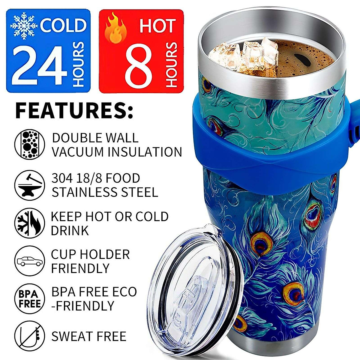 Sunmdecor 40 Oz Tumbler with Handle and Silicone Straws,Coffee Insulated Tumbler with Handle,40oz Tumbler with Handle