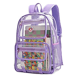 Maod Clear Backpack Stadium Approved Heavy Duty for School Women Men Large PVC Transparent Bookbags with Adjustable Shoulders (Purple)