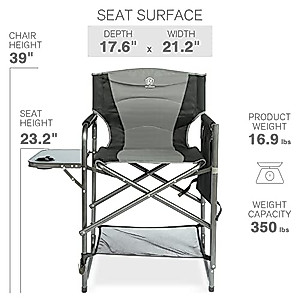 EVER ADVANCED Medium Tall Directors Chair Foldable Makeup Artist Chair Bar Height with Side Table Cup Holder and Storage Bag Footrest, Supports 350LBS (Grey, Seat Height: 23.2 inches)
